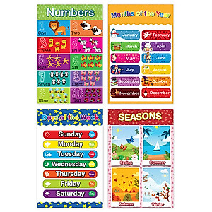 Educational Preschool Learning Poster for Toddler, Pre-K, Kindergarten, Daycares, Classroom, Homeschool Teachers - Incl Alphabet, Colors, Shapes, Numbers, Farm Animals and More - 16 x 11 Inch, 10 Pcs