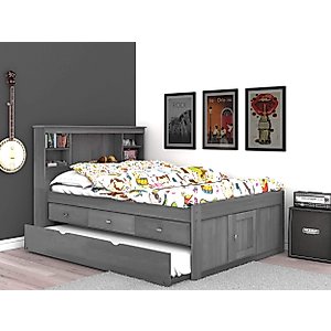 Discovery World Furniture Charcoal Full Bookcase Bed with 3 Drawers and Twin Trundle