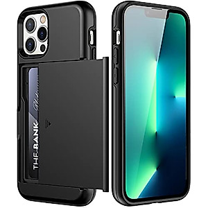 JETech Wallet Case for iPhone 13 Pro 6.1-Inch with Card Holder, Dual Layer Shockproof Protective Phone Cover, Sliding Hidden Slot (Black)