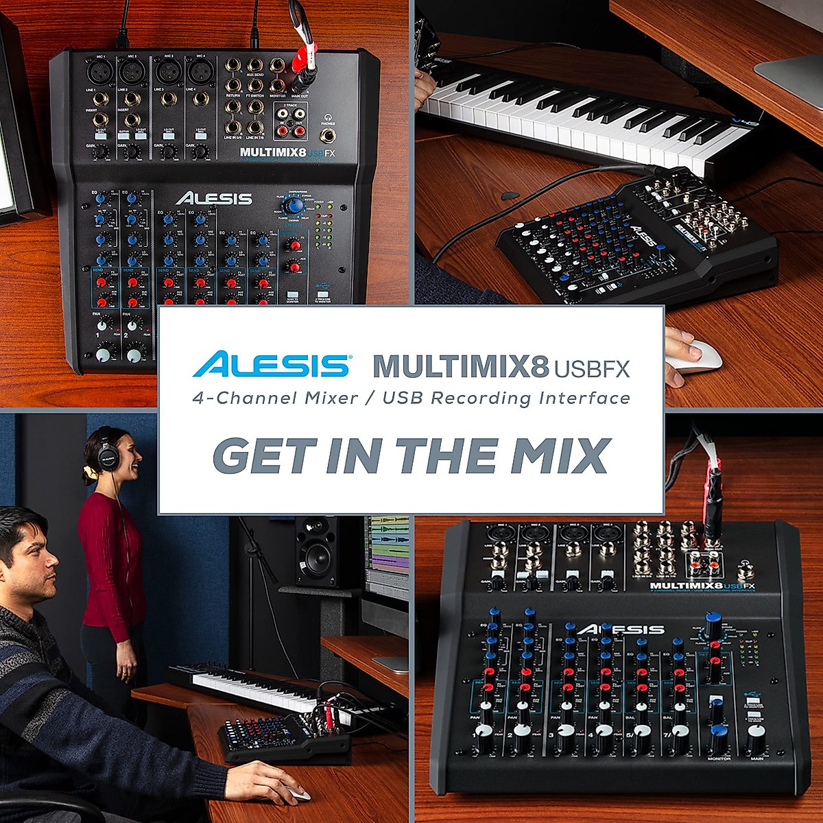 Alesis MultiMix 8 USB FX – 8 Channel Compact Studio Mixer with Built In Effects & USB Audio Interface for Live Sound and Home Studio Recording