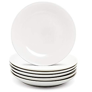 Miicol Durable Porcelain 6-Piece Dessert Plate Set, Elegant White Serving Plates (6-inch dessert plates)