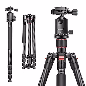 Neewer Carbon Fiber 66 inches/168 centimeters Camera Tripod Monopod with 360 Degree Ball Head,1/4 inch Quick Shoe Plate,Bag for DSLR Camera,Video Camcorder,Load up to 26.5 pounds/12 kilograms