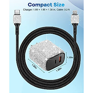 iPhone Fast Charger, [Apple MFi Certified] 20W Bling USB C Wall Charger PD + QC Dual Port Adapter with 3.2FT Type-C to Lightning Cable Compatible with iPad iPhone 14 13 12 Pro Max Mini 11 Xs(White)