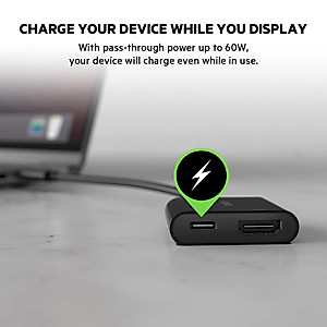 Belkin USB C to HDMI Adapter + USBC Charging Port to Charge While You Display, Supports 4K UHD Video, Passthrough Power up to 60W for Connected Devices, Compatible with MacBook, iPad, Windows