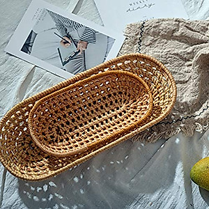 Cabilock Autumn Rattan Flatware Tray Basket Kitchen Cutlery Holder Stand Handmade Knitting Plate-basket Tableware Organizer Khaki (Size L 12 cm)