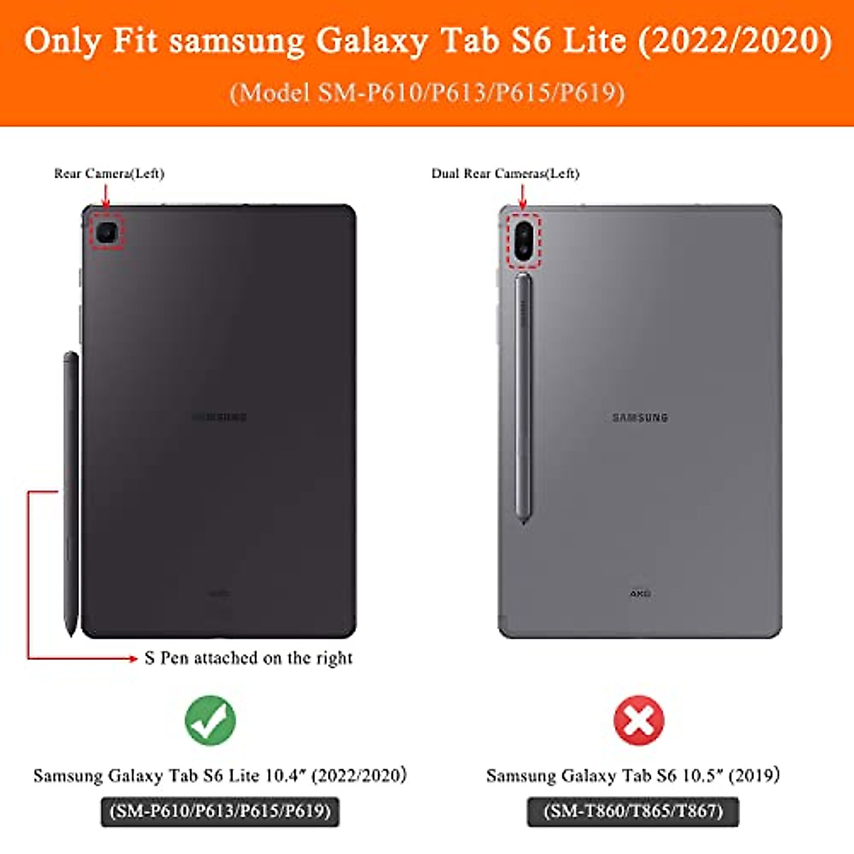 Soke Galaxy Tab S6 Lite 10.4 Case 2022/2020, Premium Shock Proof Stand Folio Case, Multi-Viewing Angles, Hard PC Back Cover for Samsung Tab S6 Lite 10.4 inch Tablet [SM-P610/P613/P615/P619],Black