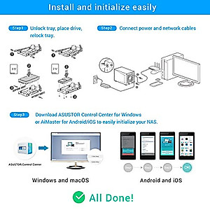 Asustor AS5304T 4 Bay NAS Quad-Core CPU, Dual 2.5GbE Port, 2GB DDR4 + 8TB HDD (Four 2TB HDD Included)