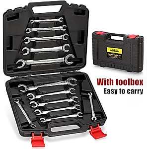 ARUCMIN Flare Nut Wrench Set,12-Piece Chrome Vanadium Steel Wrench Set SAE & Metric 1/4"-7/8" and 6-21mm with Organizer Box