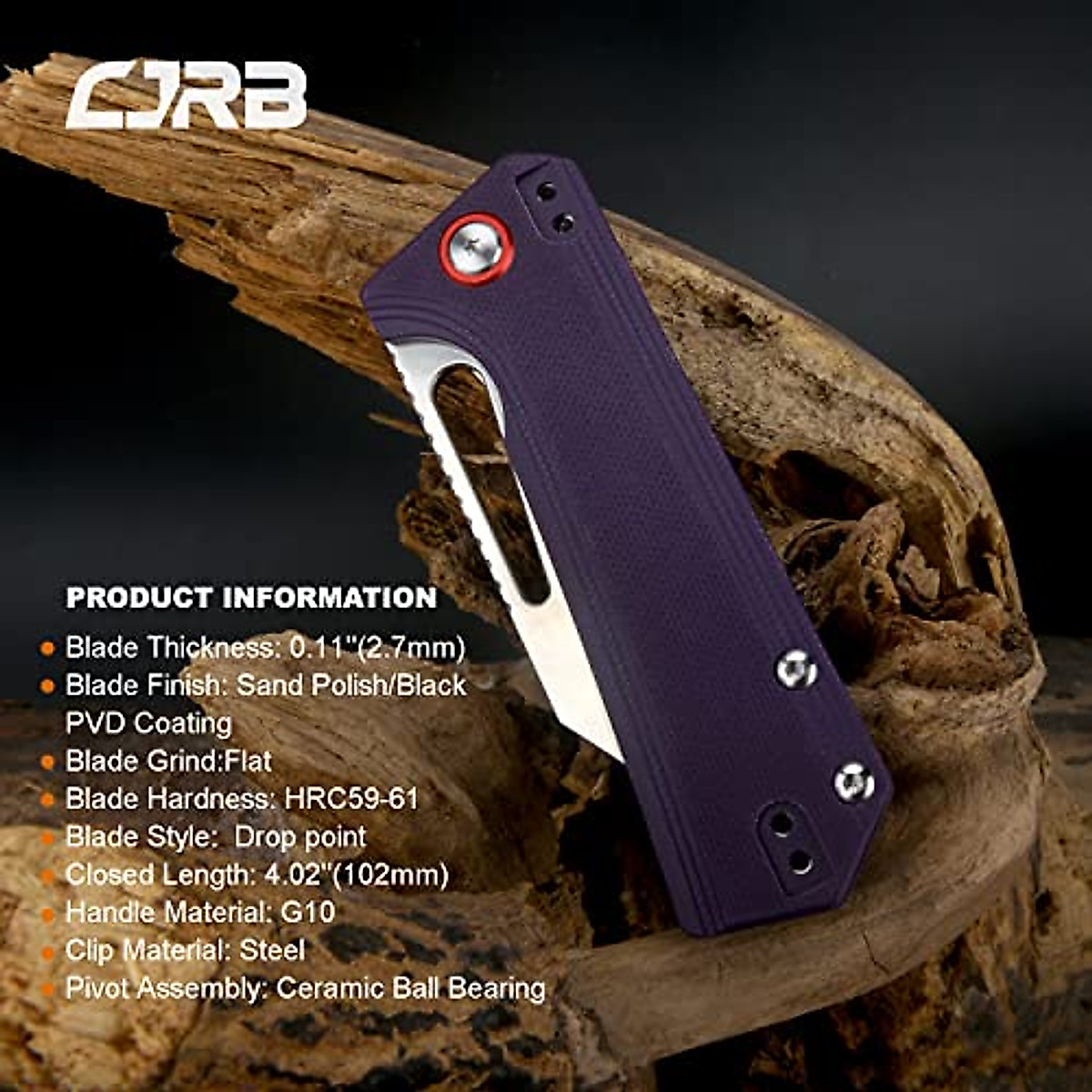 CJRB Folding Knives RUFFIAN (J1924-VT) AR-RPM9 Powder Steel Blade Violet Purple G10 Tactical Handle Pocket Folding Knife EDC Knife Designed by Dirk Pinkerton