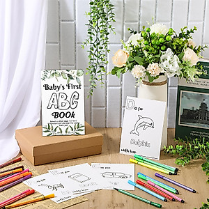 Geelin Fun Baby Shower Game Kid's ABC Book Sign 26 Coloring Game Card Alphabet A to Z Coloring Card 24 Watercolor Pen for Baby Shower Party Activities(Greenery)