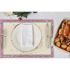 Pink Christmas Placemats Set of 4 Pink Santa Placemats 12 x 18 Inch Christmas Snowflake Placemats for Winter Xmas Home Holiday Kitchen Dining Party Decor