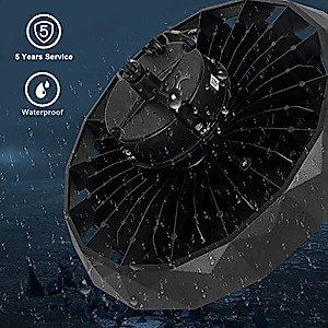 HONMY LED High Bay Light 100W 1-10V Dimmable 5000K 15000LM IP65 Waterproof UFO Commercial Bay Lighting with 5ft US Cable Plug for Warehouse Workshop Garage Factory Lights Fixture