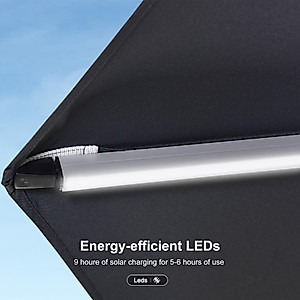 PURPLE LEAF 9 Feet Double Top Deluxe Solar Powered LED Square Patio Umbrella Offset Hanging Umbrella Outdoor Market Umbrella Garden Umbrella, Grey