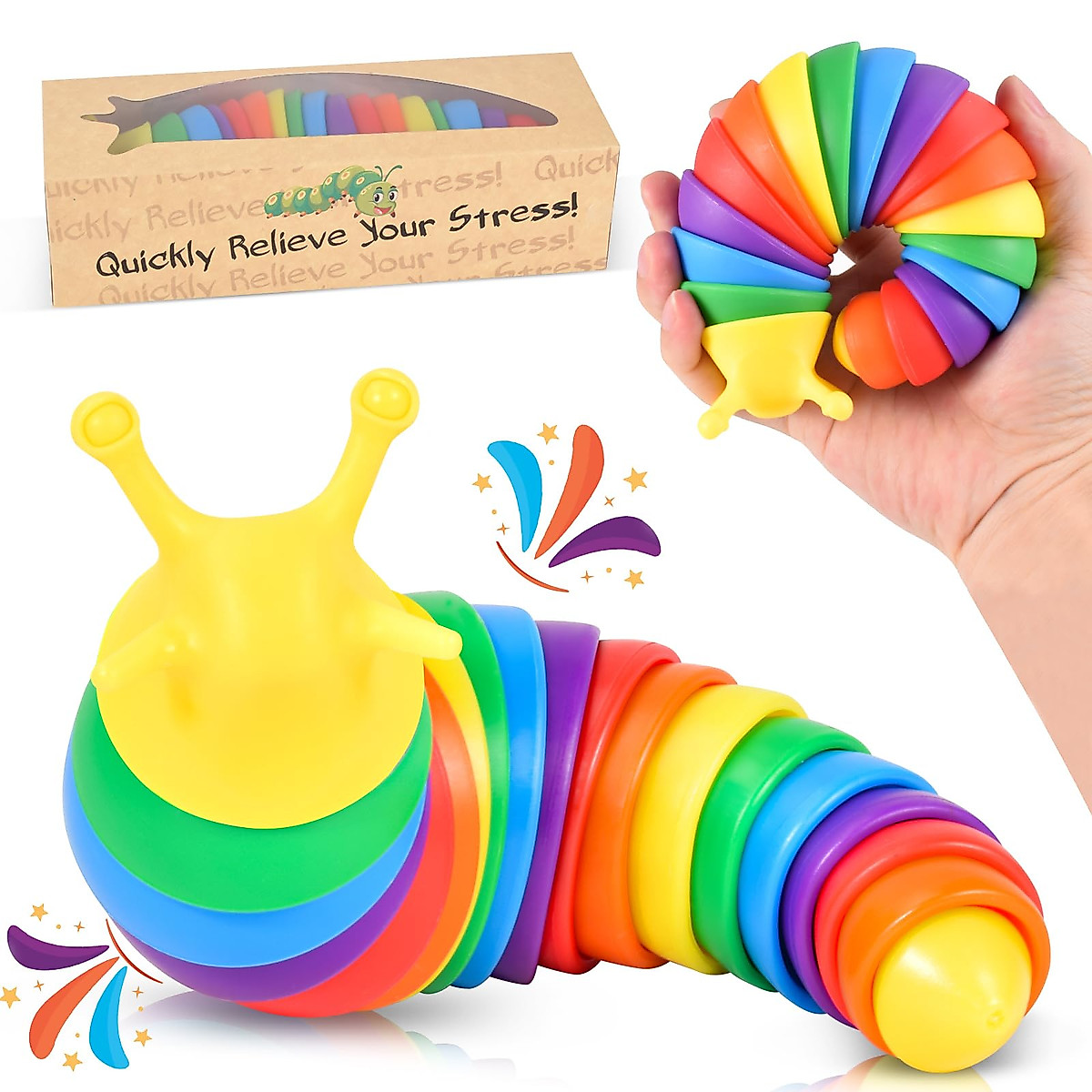 Sensory Fidget Toys for Kids and Adults, Slug Sensory Toys for Autistic Children Baby & Toddler Bluey Toys, Slinky Fidget Toys Adults Fidgets for Classroom Toys for 1 Year Old Toddler Toys Age 1-2 1-3