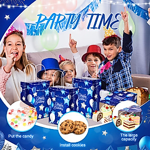 24 Pcs Birthday Gift Bags with Handles Navy Blue Silver Birthday Party Favors Goodie Bag Paper Gift Wrapping Bags for Boy Girls Men Women Birthday Party Supplies, 5.9 x 3.2 x 8.3 Inches