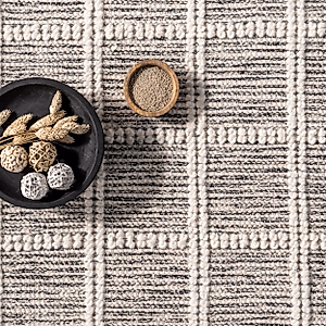 nuLOOM Huia Striped 8x10 Wool Area Rug for Living Room Bedroom Dining Room, Ivory