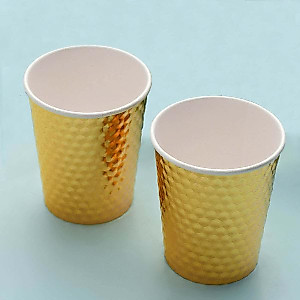 Tableclothsfactory 24 Pack | 9oz Gold Foil Honeycomb Paper Cups, Disposable Tableware