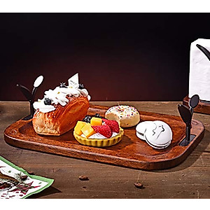 Serving Trays with Handles, Square Wooden Board with Metal Handles, Decorative Ottoman Tray,Stylish Farmhouse Decor Serving Platter,Coffee Table Tray for Breakfast