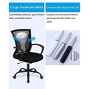 Home Office Chair, Ergonomic Desk Chair Mesh Mid Back Adjustable Height Computer Chair with Lumbar Support and Armrest Executive Arbitrary Rolling Swivel Task Chair - Black