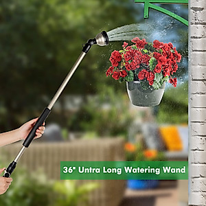 RESTMO 36” Long Watering Wand, Metal Garden Hose Wand with 180° Swivel Head and 10 Spray Patterns, 3ft Heavy Duty Hose Nozzle Sprayer with Thumb Flow Control, Ideal to Water Hanging Baskets, Shrubs