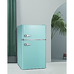 WATOOR 3.2 CU. FT. Mini Refrigerator With Freezer - Removable Glass Shelves and Basket - 7 Temp Setting - Small Drink Food Storage Cooler for Office, Dorm, Apartment, Bedroom, Mint Green