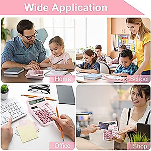 Podokas Office Calculators Desktop, 12-Digit Battery Dual Power Cute Calculator with Large LCD Display Big Button for Office Home and School (Pink)