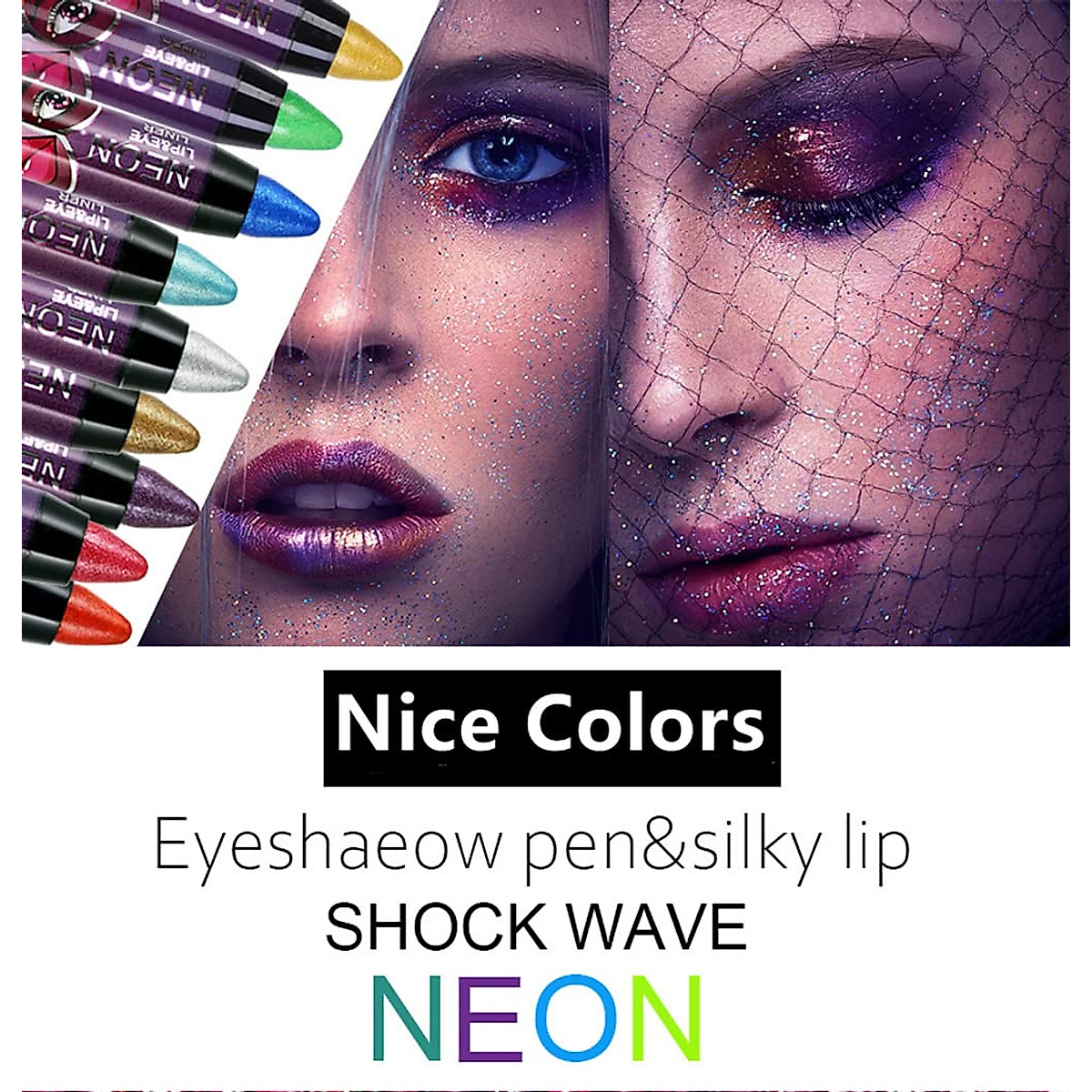 Go Ho 2PCS Silver&White Eyeshadow Sticks,Shimmer Eyeshadow Easy-to-apply,Highlighter Makeup Long Lasting Eye Shadow Pen,01 White & 10 Sliver