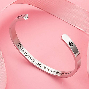 Raysunfook Once by My Side Forever in My Heart Pet Sympathy Gift Bracelet Pet Remembrance Jewelry Dog Memorial Cuff Loss of Pet Gifts (Bangle - Once by my side, forever in my heart)