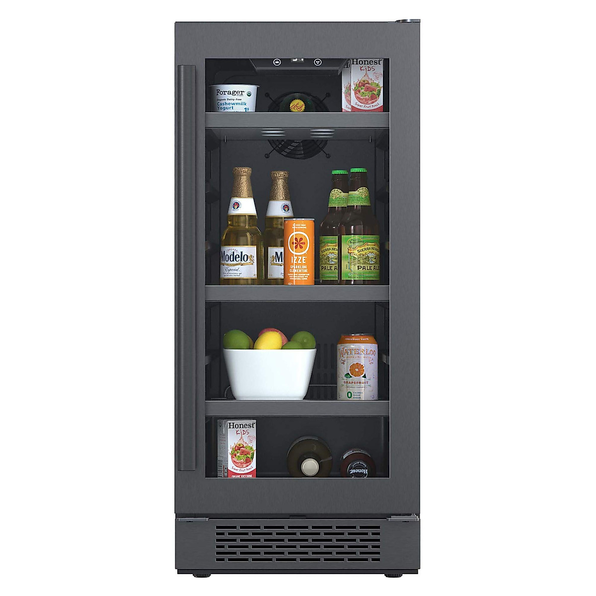 Avallon ABR151BLSS 15 Inch Wide 86 Can Capacity Beverage Center with LED Lighting and Double Pane Glass