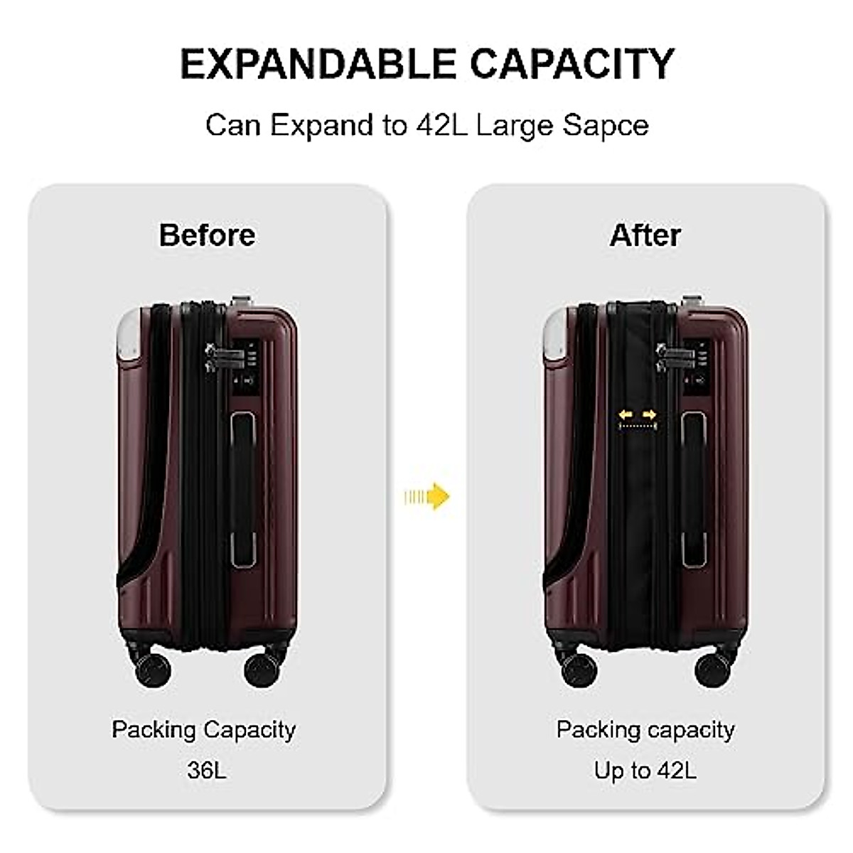 LEVEL8 Grace EXT Carry On Luggage, 20” Expandable Hardside Suitcase, ABS+PC Harshell Spinner Luggage with TSA Lock, Spinner Wheels - Red, 20” Carry-On