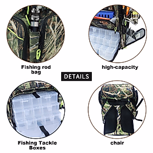 PLAY-KING Fishing Backpack Tackle Box Bag with Rod Holder Boxes 60L Foldable Fishing Chair, perfect for Outdoor, used by Men