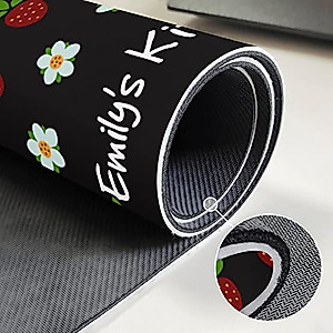 SunFancy Strawberry and Flower Custom Washable Decor Kitchen Rug Floor Door Mat, Personalized Anti-Slip Bathroom Living Room Garden Rugs