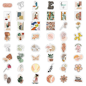 Diuyose 200Pcs Boho Stickers, Aesthetic Stickers for Water Bottles, Vinyl Waterproof Scrapbook, Laptop, Phone, Decorative Gifts Kids, Teens, Adults Yellow we-89