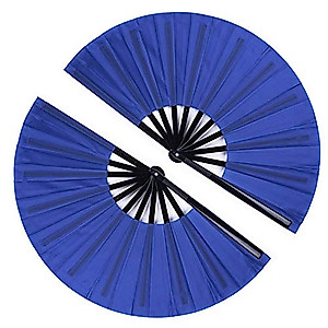 Minelife 2 Pack Large Folding Hand Fan, Nylon-Cloth Vintage Retro Fabric Fans, Chinese Kung Fu Tai Chi Hand Fan for Men/Women, Festival, Dance, Gift, Performance, Decorations (Blue)