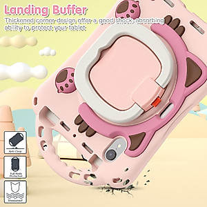 BATYUE iPad Mini 6 Case - Cute Cat Protective Case for Apple 2021 iPad Mini (6th Generation) 8.3-inch with Rotating Stand (Kickstand)/ Pencil Holder/Carrying Strap/Hand Strap, for Kids - Pink