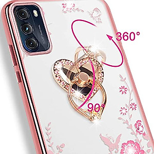 B-wishy for Moto G Stylus 5G 2022 Case for Women, Glitter Crystal Butterfly Heart Floral Slim TPU Luxury Bling Cute Protective Cover with Kickstand+Strap for Stylus 5G 2022