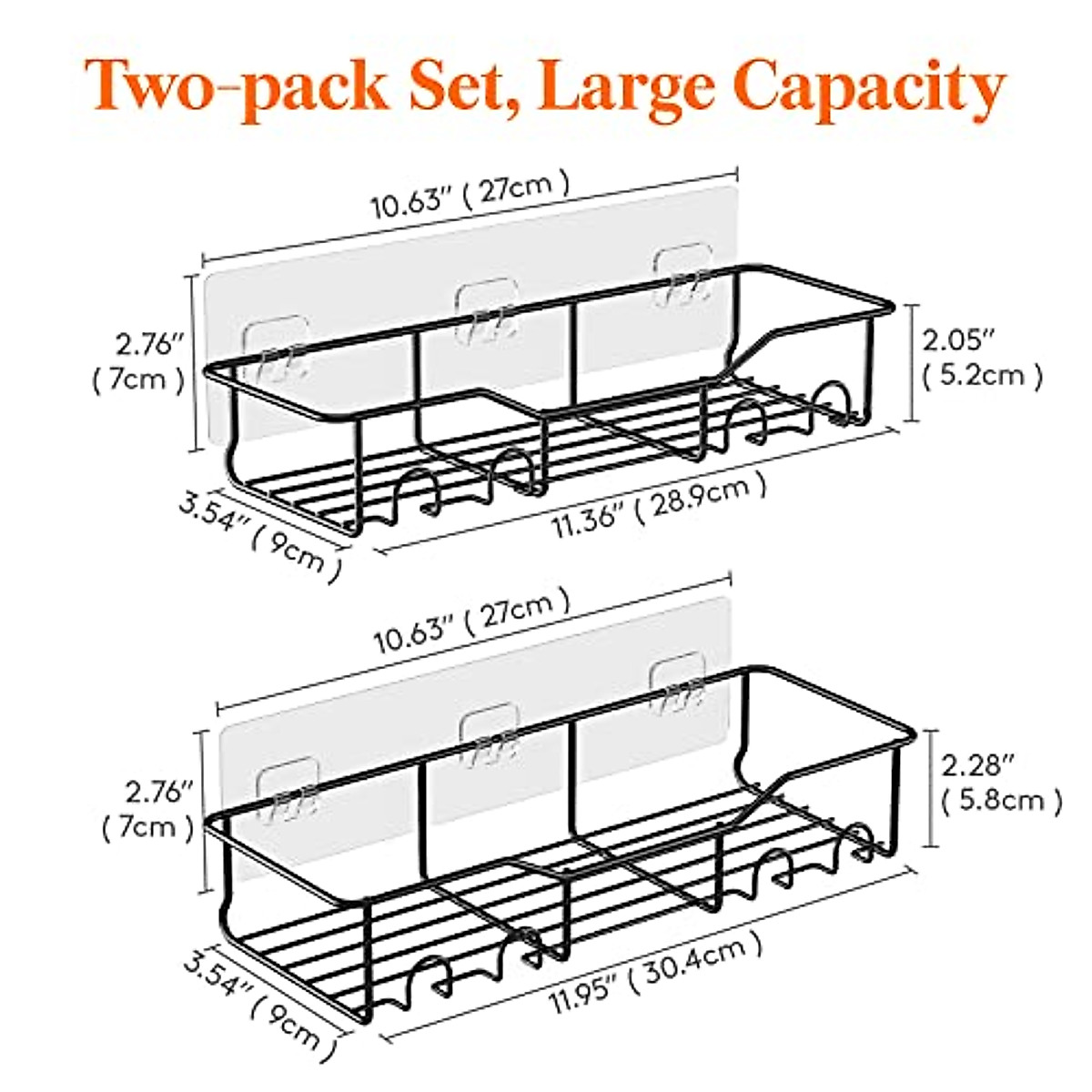 Lifewit Shower Caddy, Rustproof Stainless Steel Shower Organizer, No Drilling Traceless Adhesive Shower Shelves For Bathroom & Kitchen Storage, 2-Pack Shower Shelf (Matte Black)