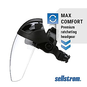 Sellstrom Face Shield - Single Crown Full Safety Mask for Men & Women - Clear Polycarbonate - Ratchet Headgear - S32010