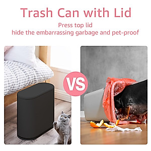 CYEAH Slim Bathroom Trash Can with Press Top Lid, 3.2 Gallon/12 Liter Bathroom Garbage Can, Black Small Trash Can with Lid for Bathroom, Kitchen, Living Room, Office and Narrow Spaces