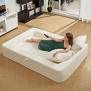 Cansunna Folding Bean Bag Chair for Adults,3-in-1 Bean Bag Couch Faux Fur Floor Sofa Large Beanbag Convertible Bean Bag Sofa Bed with Pillow,Bedroom,Living Room(Large,Milky White)