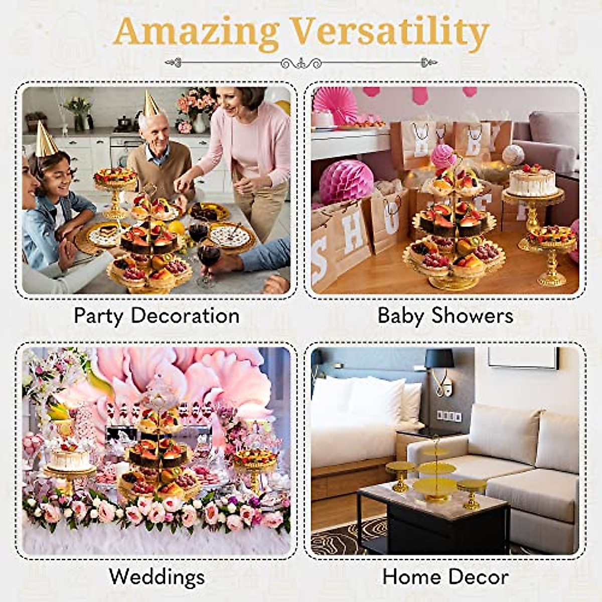 Priville Home 6-Piece Gold Cake Stand Set for Stunning Dessert Table Display - Elegant Dessert Trays for Dessert Table Setup - Wedding, Birthday, and Party Decorations