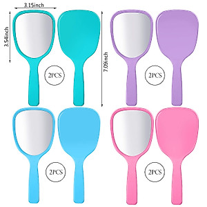 Small Handheld Hand Mirror Compact Travel Makeup Mirror Handheld Cosmetic Mirror with Handle Personal Mirror Portable Vanity Mirror 3.15 Inch Wide, 7.09 Inch Long (Blue, Green, Pink, Purple,8 Pieces)