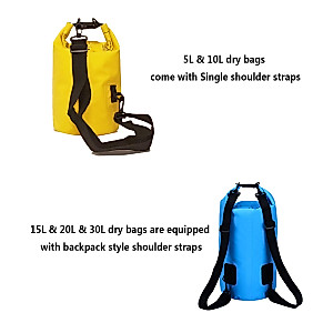 Bycc Bynn Waterproof Dry Bag 5L/ 10L/ 15L/ 20L/ 30L, Roll Top Dry Compression Sack Keeps Gear Dry for Kayaking, Boating, Rafting, Fishing and Camping, Waterproof Backpack (Blue, 15L)