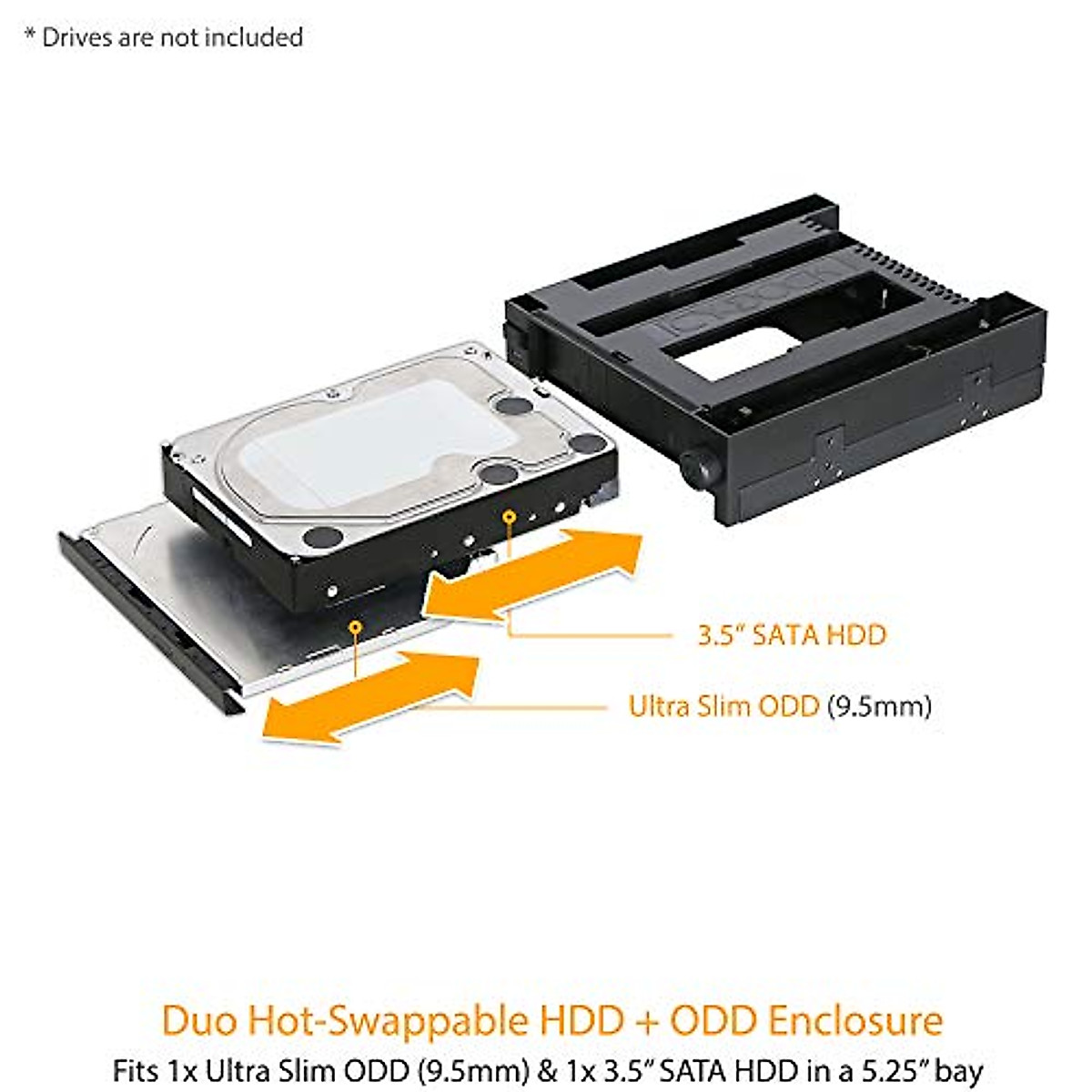 ICY DOCK Tool-Less 3.5” SATA HDD Mobile Rack and Ultra-Slim 9.5mm ODD Bay for External 5.25” Bay | DuoSwap MB971SPO-B (3.5" HDD + ODD)