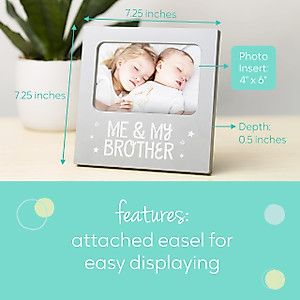 Tiny Ideas Me & My Brother Picture Frame, Nursery Décor, Gender-Neutral Baby Frame, Perfect Siblings Gift, Baby Keepsake Picture Frame, 4" x 6" Frame, Gray