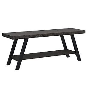 LVB Storage Bench, Industrial Indoor Entryway Bench, Wood Metal Hallway Accent Bench for Sitting, Rustic Shoe Rack Organizer Cabinet in Foyer Bedroom Living Room, Dark Gray Oak, 47 Inch Long