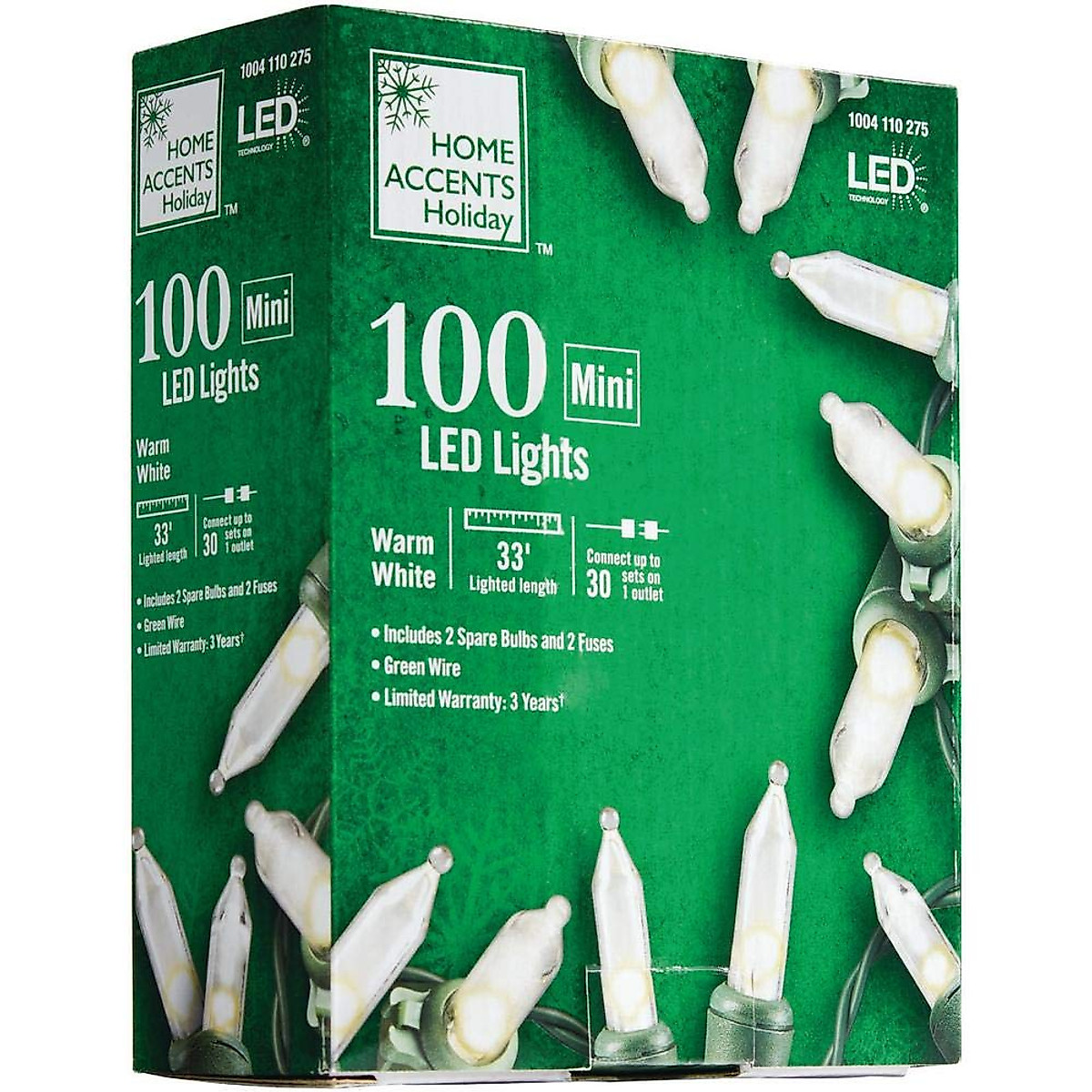 Home Accents Holiday 34 ft.100-Light Mini LED Warm White String Lights with Green Wire L9100174WU01