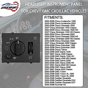Headlight Switch Headlamp Dimmer Switch Greenish LED Light | for 2003-2007 Chevy Silverado Suburban Tahoe Avalanche GMC Sierra Yukon Cadillac Escalade | Replaces# 19381535, D1595G, 15194803