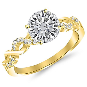 2 Carat Classic Prong Set Diamond Engagement Ring 14K Yellow Gold with a 1.5 Carat J-K I2 Round Brilliant Cut/Shape Center