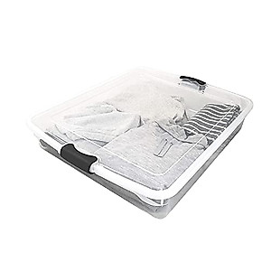 HOMZ Large 56 Quart Full/Queen Stackable Underbed Clear Plastic Ergonomic Latching Storage Container with Rolling Wheels, 4 Pack